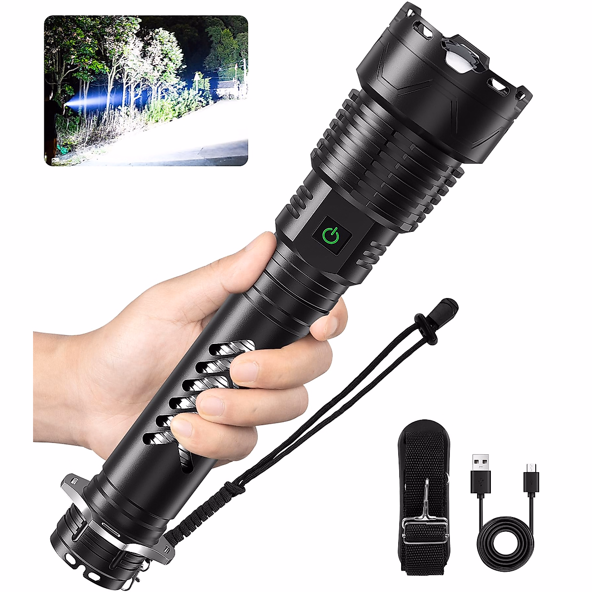 NJ FOREVER Rechargeable Flashlight High Lumens, 150000 Lumens Super Bright LED Flash Light, 5 Light Modes, IPX6 Waterproof Powerful Handheld Flashlight for Camping Hiking Outdoor