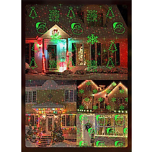 Christmas Projector Lights Outdoor, Party Laser Light Projection 8 Patterns Waterproof with Timer Speed Flash Mode Setting Landscape Spotlight for Indoor House Halloween Holiday Decoration, Red+Green