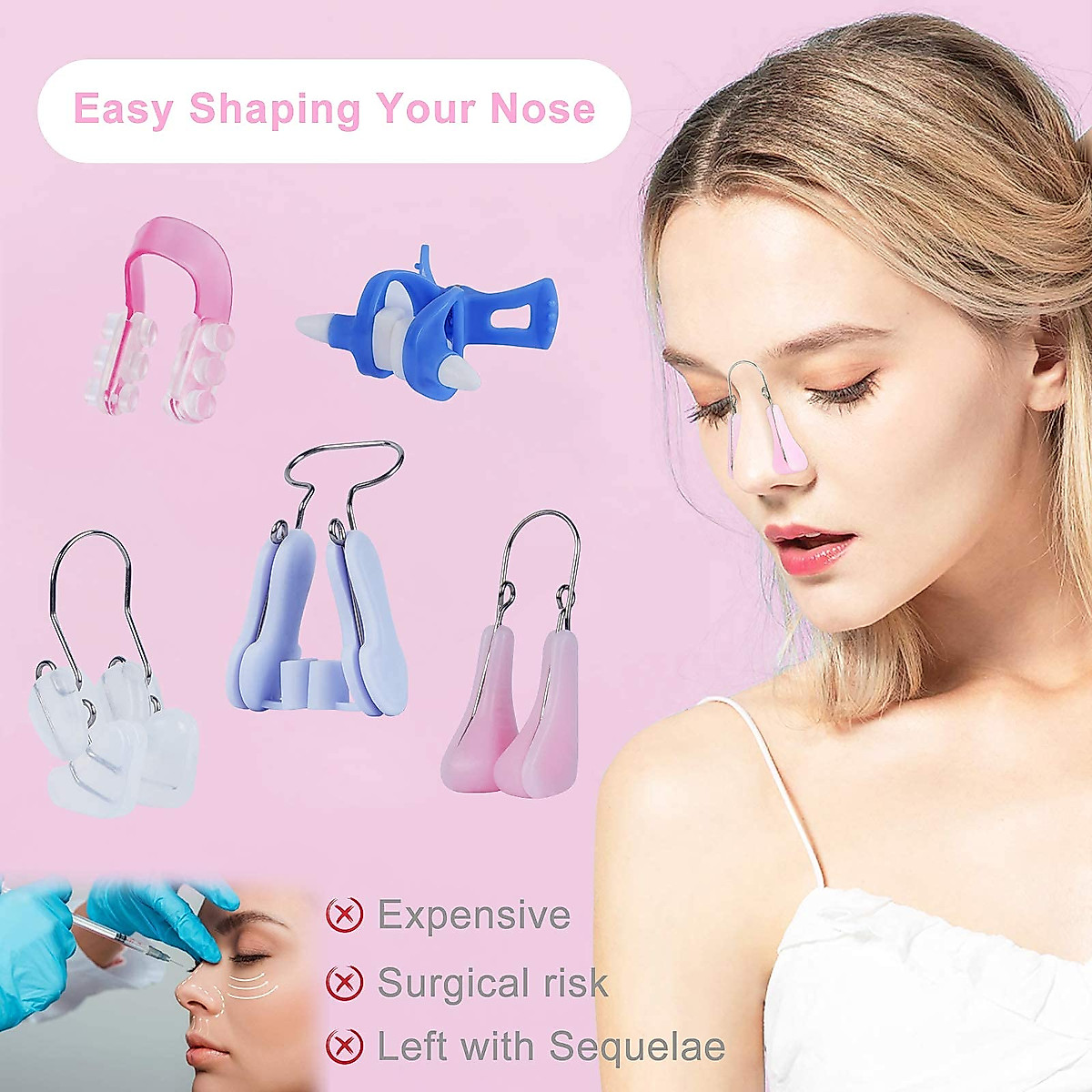 5 Pieces Nose Shaper Lifter Clips Nose Beauty Up Lifting, Pain Free Nose Slimmer Nose Bridge Straightener Corrector, Soft Safety Silicone Nose shaper Nose Lifter Tools for Women Girls