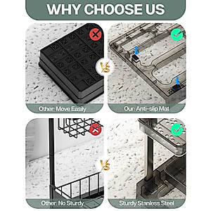 Under Sink Organizer and Storage, 2 Tier Sliding Under Sink Shelf, L Shaped Pull Out Cabinet Basket Organizer, Multi-Purpose Slide Out Organizer Rack for Bathroom, Kitchen