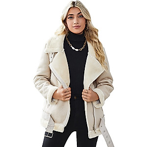 LY VAREY LIN Women's Faux Shearing Moto Jacket Thick Lined Parka Winter Shearling Coat Leather Jacket