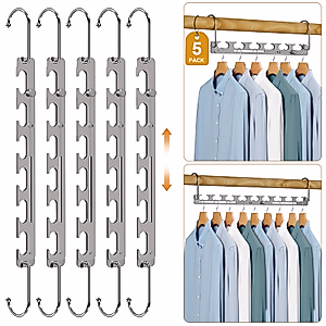 Cycleacc Magic Space Saving Hangers, Retractable Closet Hangers with 9 Holes, Multi Hangers Space Saving, Space Saving Hanger for Clothes, Closet Organizers Storage, Dorm Room Essentials (5 Pack)