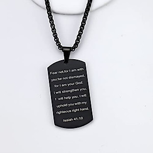 Rnivida Men's Black Cross Tag Pendant Necklace, Stainless Steel Inspirational Bible Verse Necklace for Men Boys (Isaiah 41:10 - Black)