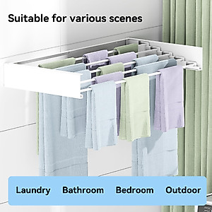 Wall Mounted Clothes Drying Rack, Laundry Drying Rack Collapsible,31.5" Wide,5 Aluminum Rods, 60 lb Capacity, Laundry Racks for Drying Clothes with Wall Template,for Indoor & Outdoor Organization