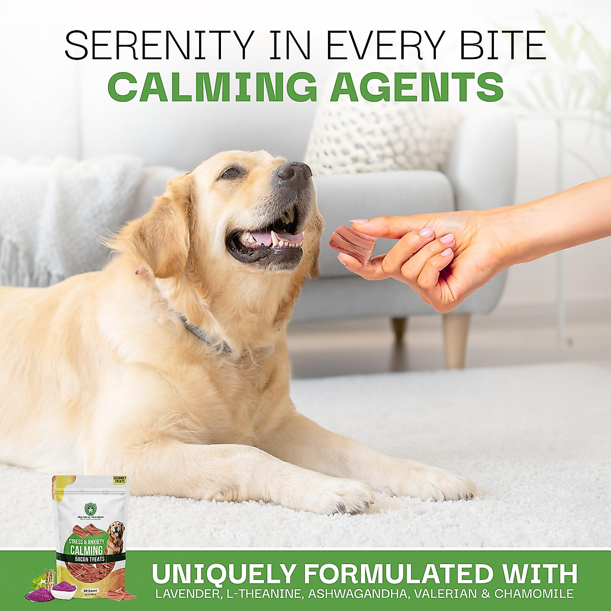 Nautical Nourish Calming Bacon Dog Treats - Help Relief Anxiety, Balance Stress Levels and Overall Mood, Supports Relaxation for Dogs, 30 Count