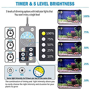 Uelfbaby Super Bright LED Aquarium Light 24/7 Mode 24W for 18"-24" Fish Tank (10/15/20 Gallon Tank), Full Spectrum Fish Tank Light with Adjustable Timer On/Off, 7 Colors Adjustable Brightness