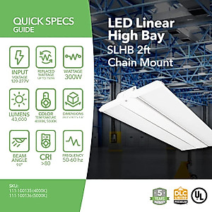 GREENLIGHTDEPOT LED Linear High Bay - 300W - SLHB - Frosted Lens - 2ft - 5000K - Chain Mount - (UL+DLC)