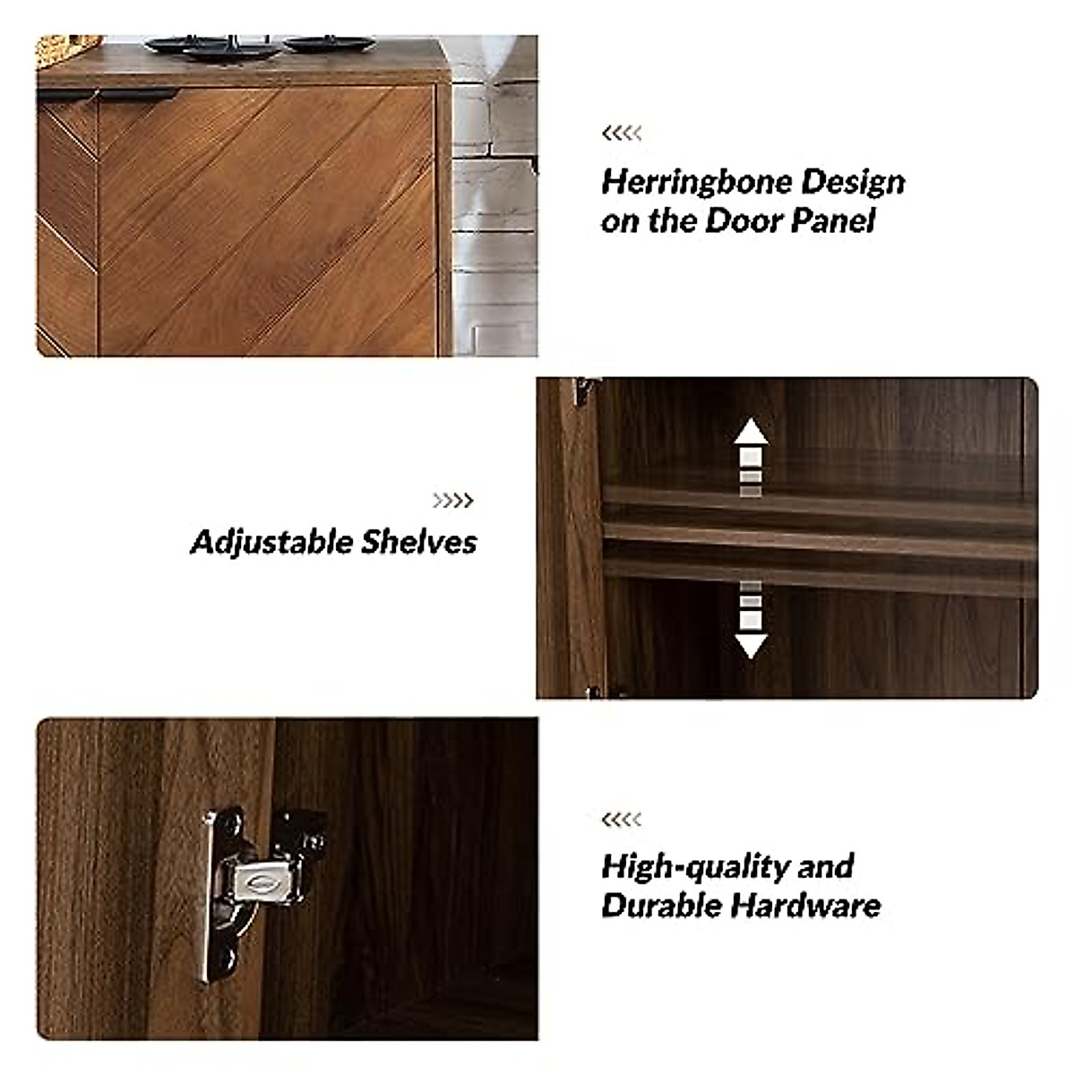 HULALA HOME 55" Sideboard Buffet Cabinet, Kitchen Storage Cabinet with 4 Doors & 2 Removable Shelves, Cupboard Console Table Accent Cabinet for Dining Room, Hallway, Walnut