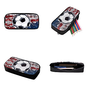 PCSJRKG Patriotic American Flag Casual Daypack Set for Teen Girls, 3D Soccer Backpack Set with Insulated Lunch Box and Pen Bag, Large Lightweight School Bag Set Suitable for Boys and Girls