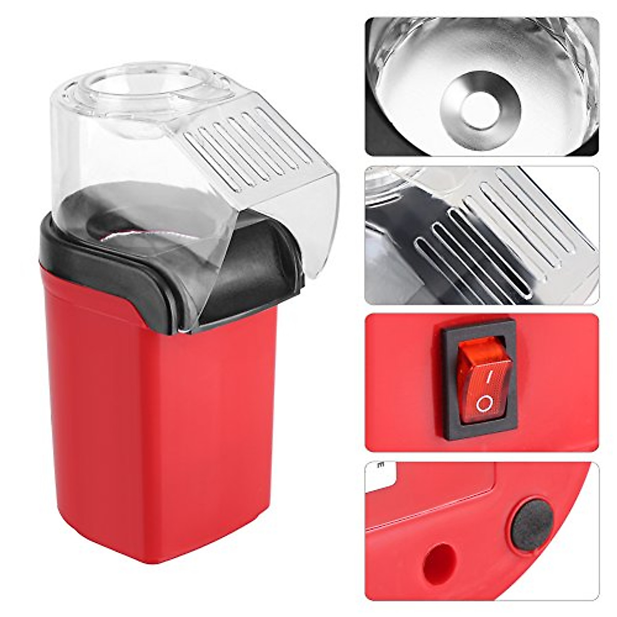 Asixx Electric Popcorn Maker, 1200W Mini Electric Popcorn Maker Hot Air Popcorn Maker Home Use Automatic Popcorn Machine 220V EU Plug, Red