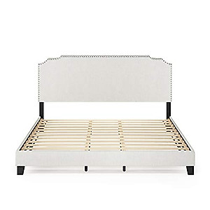 Furinno Nadia Nailhead Trim Bed Frame, King, Gray