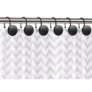 Round Button Resin Shower Curtain Hooks Set of 12 Decorative Shower Curtain Hangers for Bathroom Classic Farmhouse Style Simple Modern Elegant Matte Black
