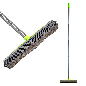 Push Broom Long Handle Rubber Bristles Sweeper Squeegee Edge 59 inches Non Scratch Bristle Broom and Push Broom Stiff Indoor Outdoor Rough Surface Floor Scrub Brush 17.7 inches Wide 61.8 inches