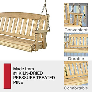 Amish Casual Heavy Duty 800 Lb Mission Treated Porch Swing with Hanging Chains (5 Foot, Unfinished)