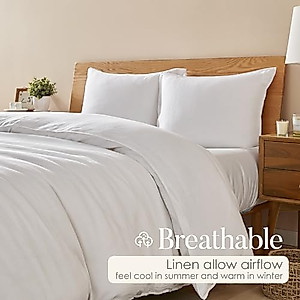 DAPU 100% Linen Duvet Cover Set - Pure Natural French Flax Linen with 8 Corner Ties and Zipper Closure Soft Breathable Durable for Hot Sleepers 1 Duvet Cover 2 Pillowcases (White, Queen)