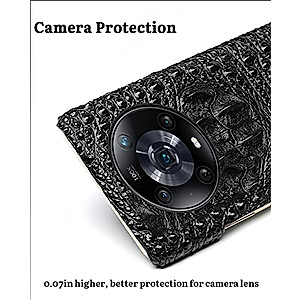 qichenlu 3D Crocodile Head Pattern Saddle Brown Genuine Leather Case Designed for HONOR Magic4 Pro, Business Alligator Texture Real Cowhide Hard Back Cover Shell with Soft Microfiber Lining