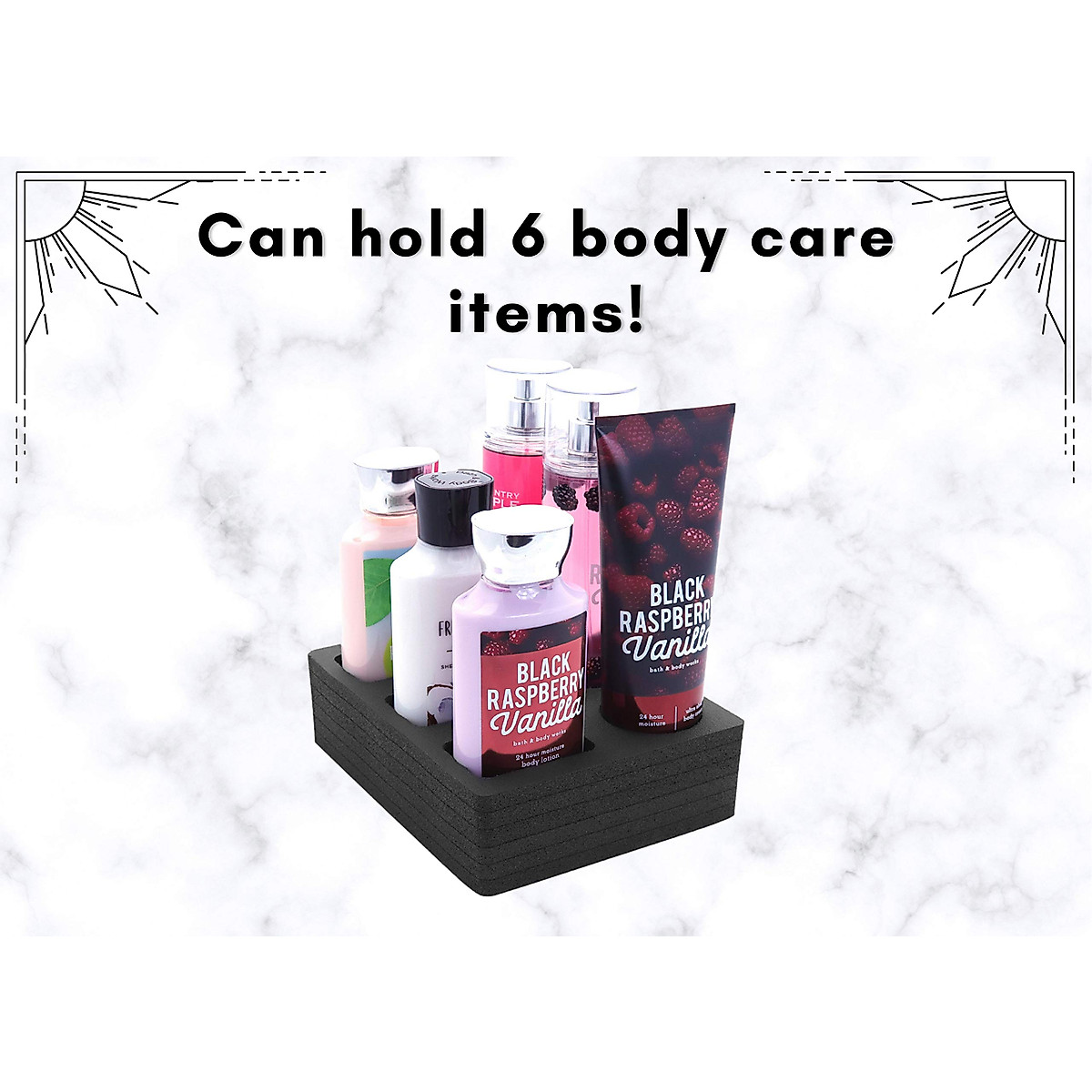 Polar Whale 2 Lotion and Body Spray Stand Organizers Tray Washable Waterproof Insert for Home Bathroom Bedroom Office 6 x 6 x 2 Inches 6 Slots Black 2pc Pair Set