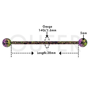 OUFER 14G 5 PCS Surgical Steel Industrial Barbell Green Purple Blue Splatter Industrial Piercing for Women Men Cartilage Earrings 38mm Body Jewelry Piercing