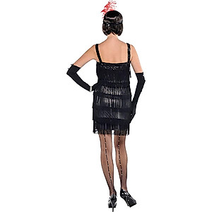 Luxurious Black Fabric Flashy Flapper - Large (10-12), Stylish Vintage Dress - Ideal For Themed Parties & Events