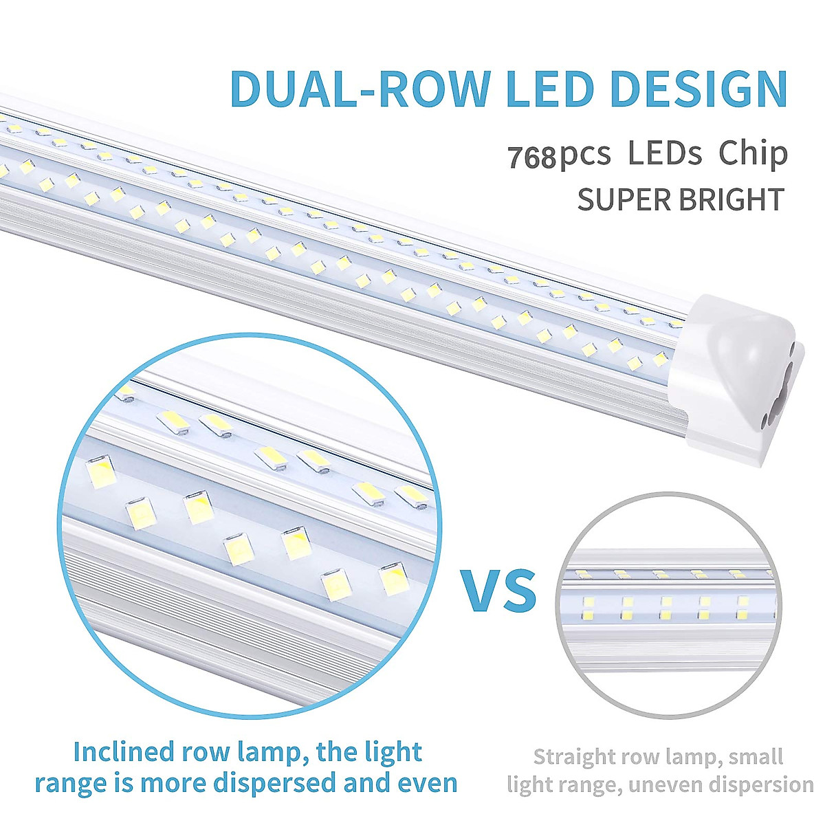 8FT 120W Linkable Shop Light Fixture, T8, 6000K, Clear Cover, V Shape, LED Shop Lights, Cold White, 8 Foot LED Tube Light, High Output, LED Light Bulb for Garage, Warehouse, Plug and Play,(12-Pack)