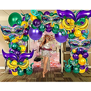 114 PCS Mardi Gras Balloons Party Decoration Large Sized Mardi Gras Mask Foil Balloons Moon Star Foil Balloons for Mardi Gras Birthday Baby Shower Masquerade New Orleans Party