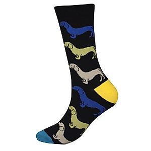 Wish Island Men's 4/5 Packs Dachshund Dog Gifts Socks Crazy Hot Dog Novelty Casual Dress Socks (Dachshund Dog - 4 pairs)