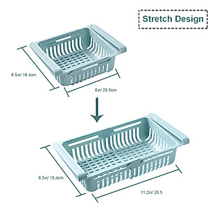 2Pcs Fridge Drawer Organizer, Retractable Drawer Refrigerator Storage Box, Upgraded Pull Out Bins, Classifiable Fridge Shelf Holder Storage Box - Fit for Fridge Shelf Under 0.5 inch (White+Beige)