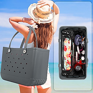 Rexmica Clear Beach Bag Organizer Insert Compatible with Bogg Bag X Large, Waterproof Beach Bag Insert Divider Pouch, Beach Tote Bag Insert Organizer Liner 15.6 x 8.4 x 10.8 Inches, Black