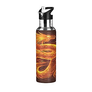 Fire Dragon Water Bottle Kids Thermos Bottle with Straw Lid Insulated Stainless Steel Water Flask for School Outdoor Sport Leakproof 20 oz
