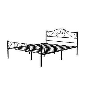 Queen Size Metal Platform Bed Frame with Headboard and Footboard, Heavy Duty, Heavy Duty Steel Slat Support, Storage Space Under Bed, Noise-Free for Boys Girls Teens Adults, No Box Spring Needed