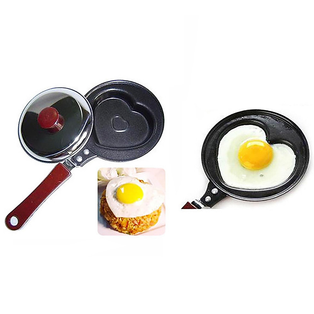 YIKANGHENG Mini Frying Pan, 4.8 Inch Heart Shape Iron Egg and Omelet Pan with Nonstick Coating for Kitchen and Outdoor of Fried Eggs, Cakes and Breads (Heart)