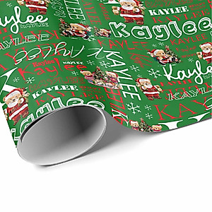 InterestPrint Custom Merry Christmas Wrapping Paper, Personalized Snowflake Green Wrap Paper Roll 58x23 Customized Gift Wrapping Paper Roll for Kids Girls Boys Baby 1 Roll