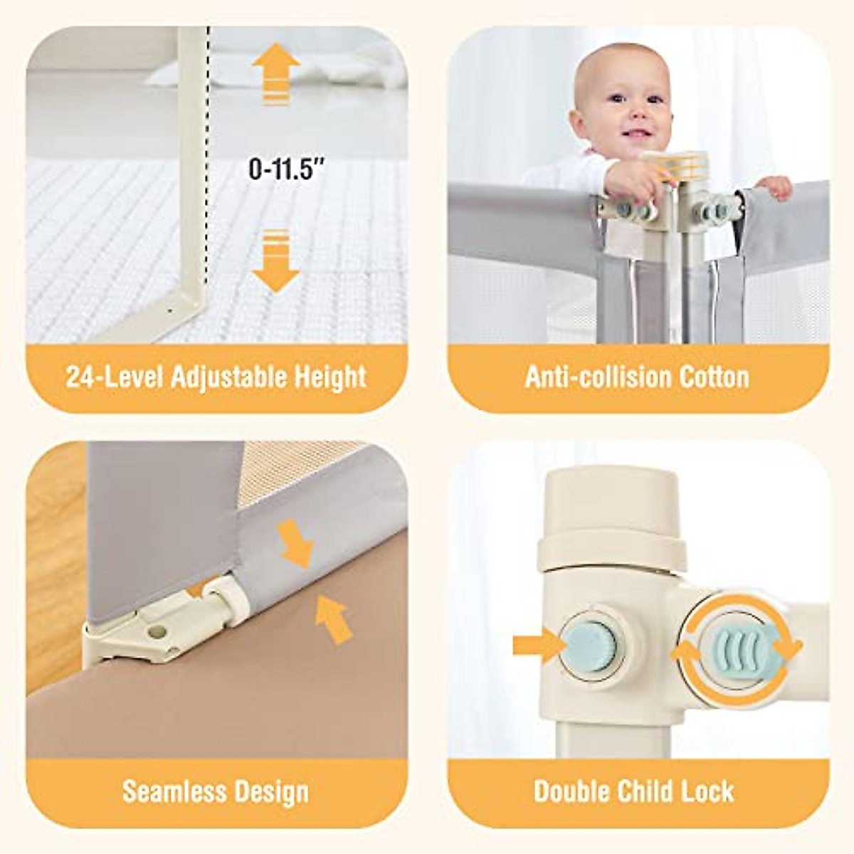 HONEY JOY Bed Rail for Toddlers, 77-in Extra Long, Portable Safety Bed Guardrail w/Double Safety Child Lock, Foldable Baby Bed Rail Guard, Fit King & Queen Full Twin Size Bed Mattress (77 INCH, Gray)