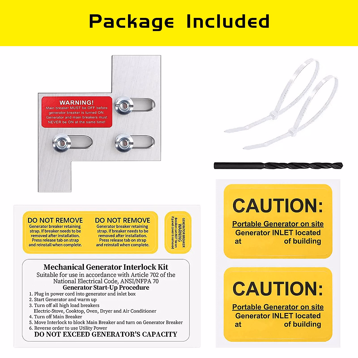 Generator Interlock Kit Compatible with GE General Main 150 or 200 Amp Panels, 1-1/4" Spacing Between Main and Branch Breakers, Electrical Interlock Kit