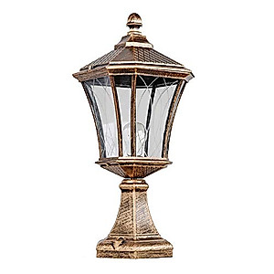 ZZYJYALG European Outdoor Basic Pedestal Post Light Bronze Waterproof Garden Villa Garden Lights Home Retro Traditional Lantern Door Column Gate Wall Pillar Lamp