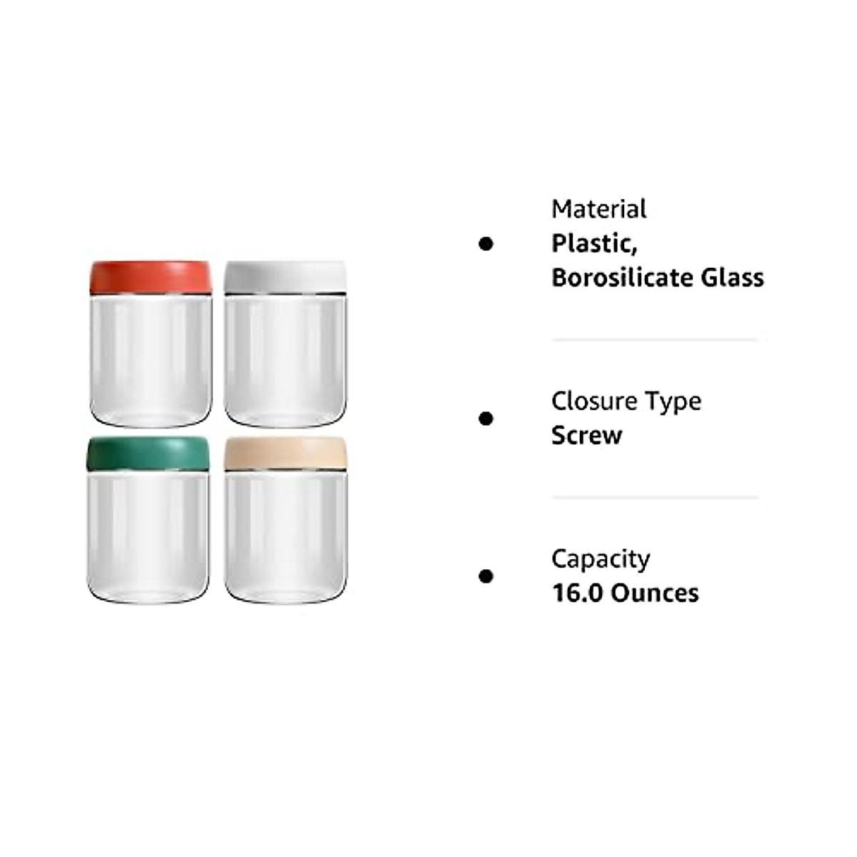 4-pack 16oz glass jar with screw lid for overnight oats condiment salad dressing sauce baby food kids snacks meal prep containers candle canning spice wide mouth Leak proof storage containers airtight- Reusable