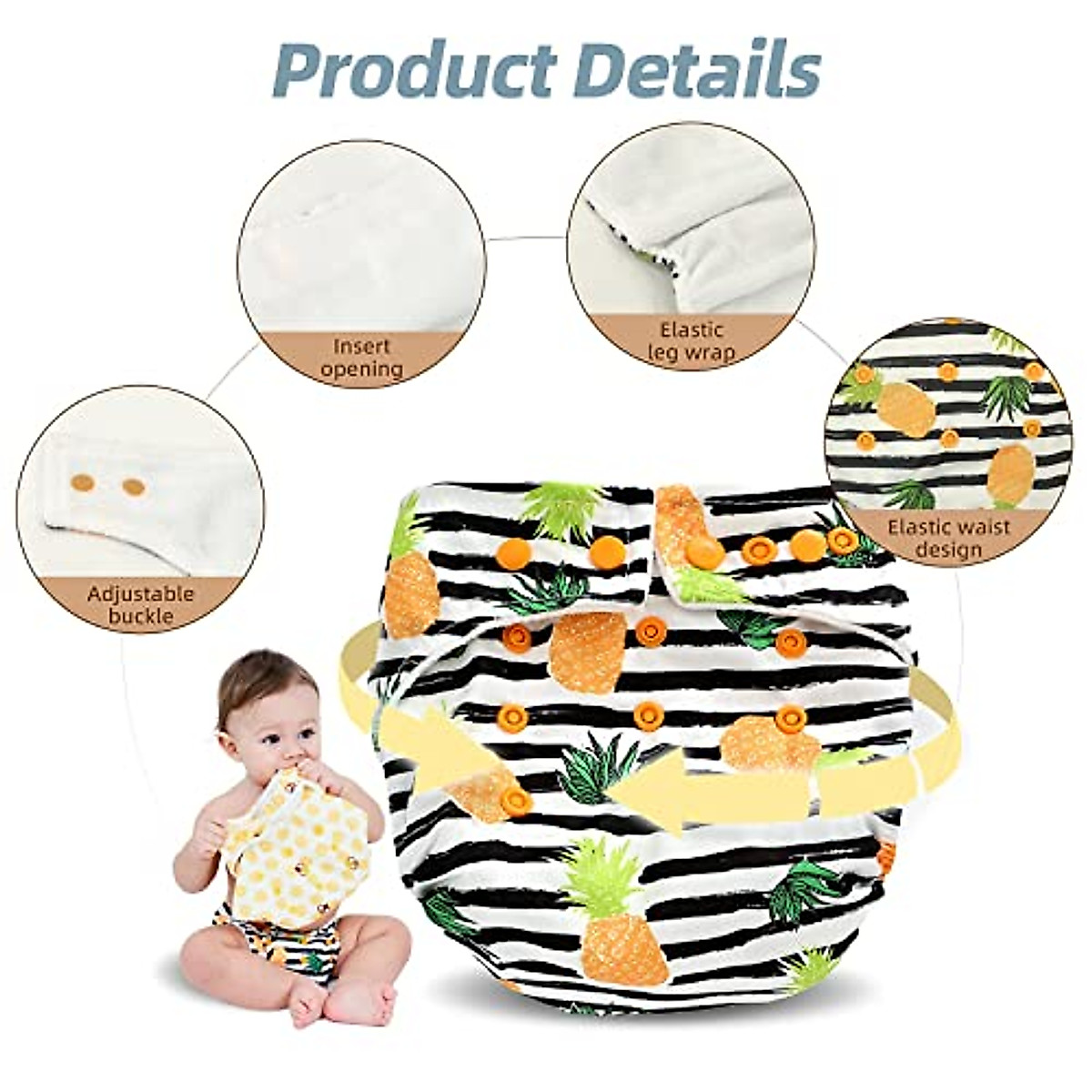 Baby Cloth Diapers One Size Adjustable Washable Reusable Pocket Diapers for Baby Girls and Boys 5 Packs +5 Microfiber Inserts (Yellow Orange)