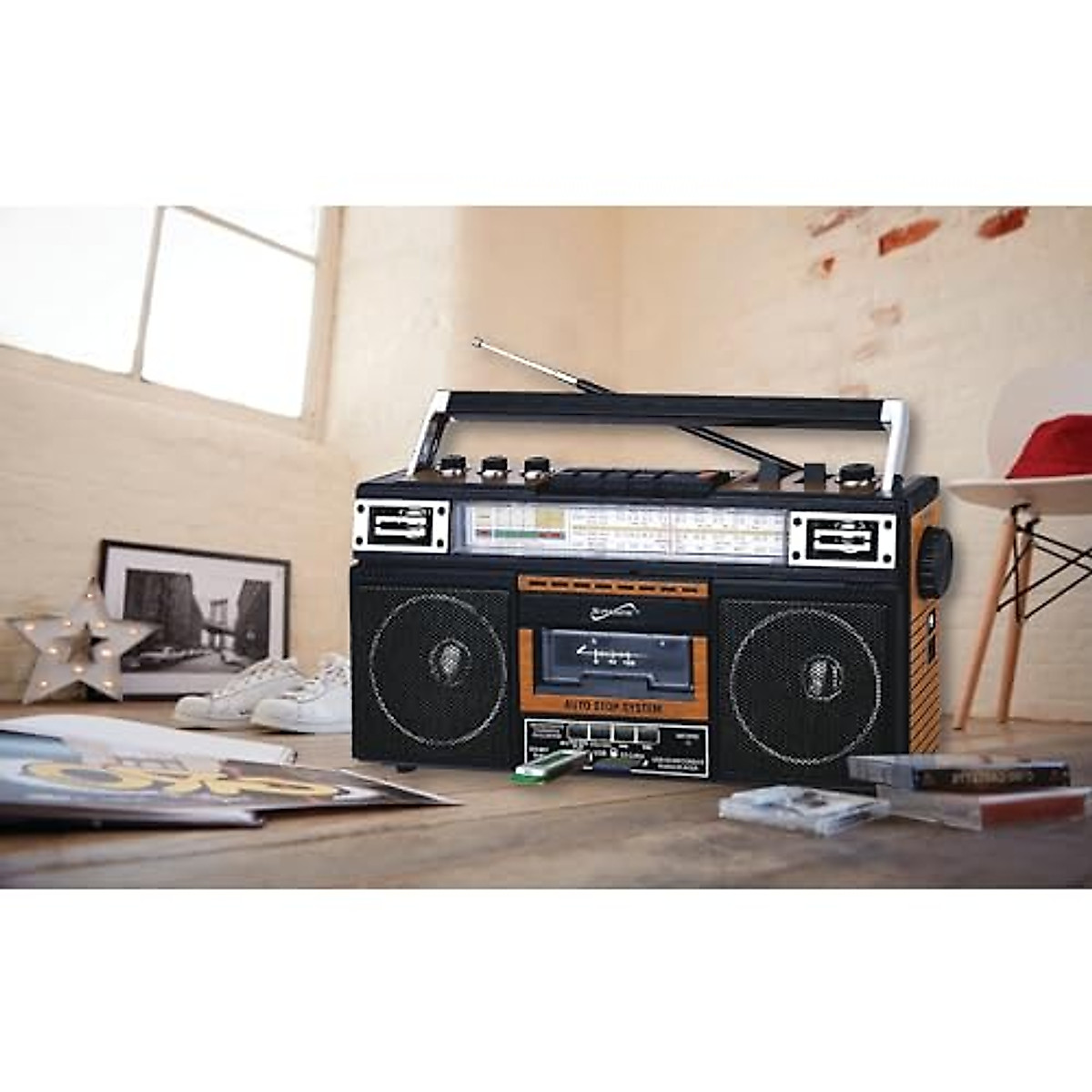 Supersonic SC-3201BT 4 Band Radio & Cassette Player Boombox, Bluetooth Speaker, AM/FM/SW Radio with MP3 Playback, USB & SD Card, 3 Band EQ and Earphone Jack
