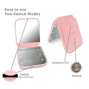 Pocket Mirror for Girl, 1X/3X Magnification Compact Travel Makeup Vanity Mirror with Led Lights, Purse Mirror, Folding Handheld Double-Sided Mirror, Small Lighted Portable Mirror for Gift, Pink