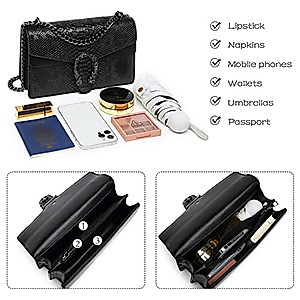 MYHOZEE Crossbody Bags for Women - Snake Printed Clutch Purses Leather Shoulder Bags Chain Strap Evening Handbags Black