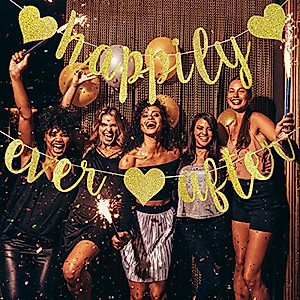 Happily Ever After Banner Gold Glitter, Bachelorette Party Decorations, Happily Ever After Decorations, Bridal Shower Banner, Wedding Engagement Decorations, Happily Eve After Sign
