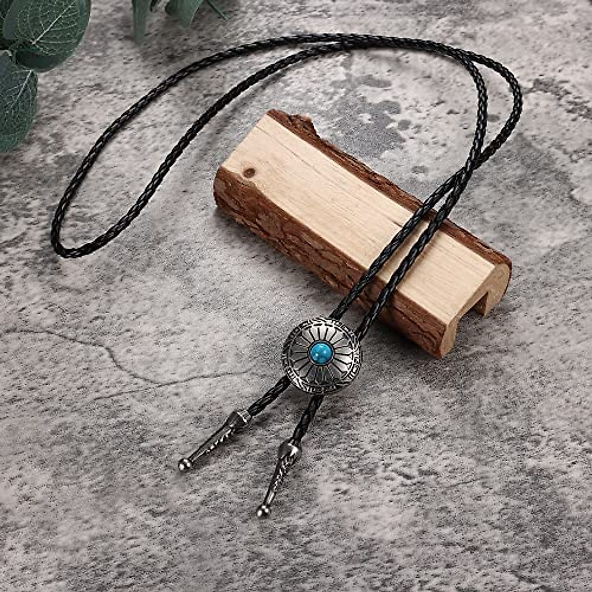 SAILIMUE 6Pcs Handmade Bolo Tie for Men Western Cowboy Leather Necktie Native American Necklaces Natural Tiger Eye Stone Turquoise Cow Skull Eagles Bolo Tie Costume Accessories for Men Women