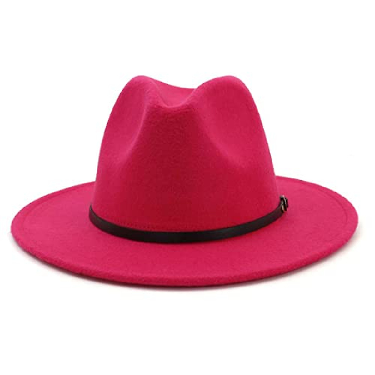 DT DANTIYA Women's Classic Wide Brim Wool Fedora Hat with Belt Buckle Felt Panama Hat Rose Red