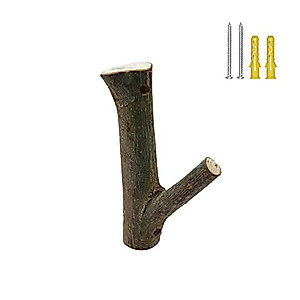 HONJIE 4Pcs Real Wood Tree Branch Wall Hook, Farmhouse Rustic Decorative Wooden with Bark Trunk Thickness 2cm-3cm with Screw