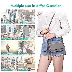 nuoku Women Small Crossbody Bag Cellphone Purse Wallet with RFID Card Slots 2 Straps Wristlet, Grey Bag