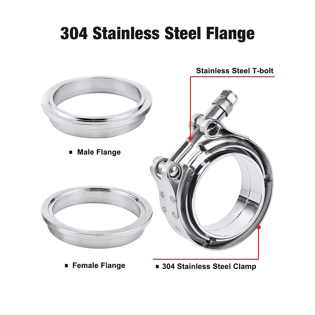 EVIL ENERGY 3.0 Inch V Band Clamp with Flange Male Female Stainless Steel 2PCS