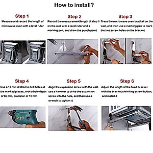 Disscool Microwave Oven Wall Mount Shelf with Removable Hooks,Stainless Steel Microwave Oven Rack Holder Adjustable (Silver, Stainless Steel)