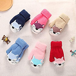 Baby Toddler Boys Girls Cute Winter Warm Fleece Fox Mittens Gloves with String Novelty Christmas Gifts (6months-3years, A pack of 4 pairs)