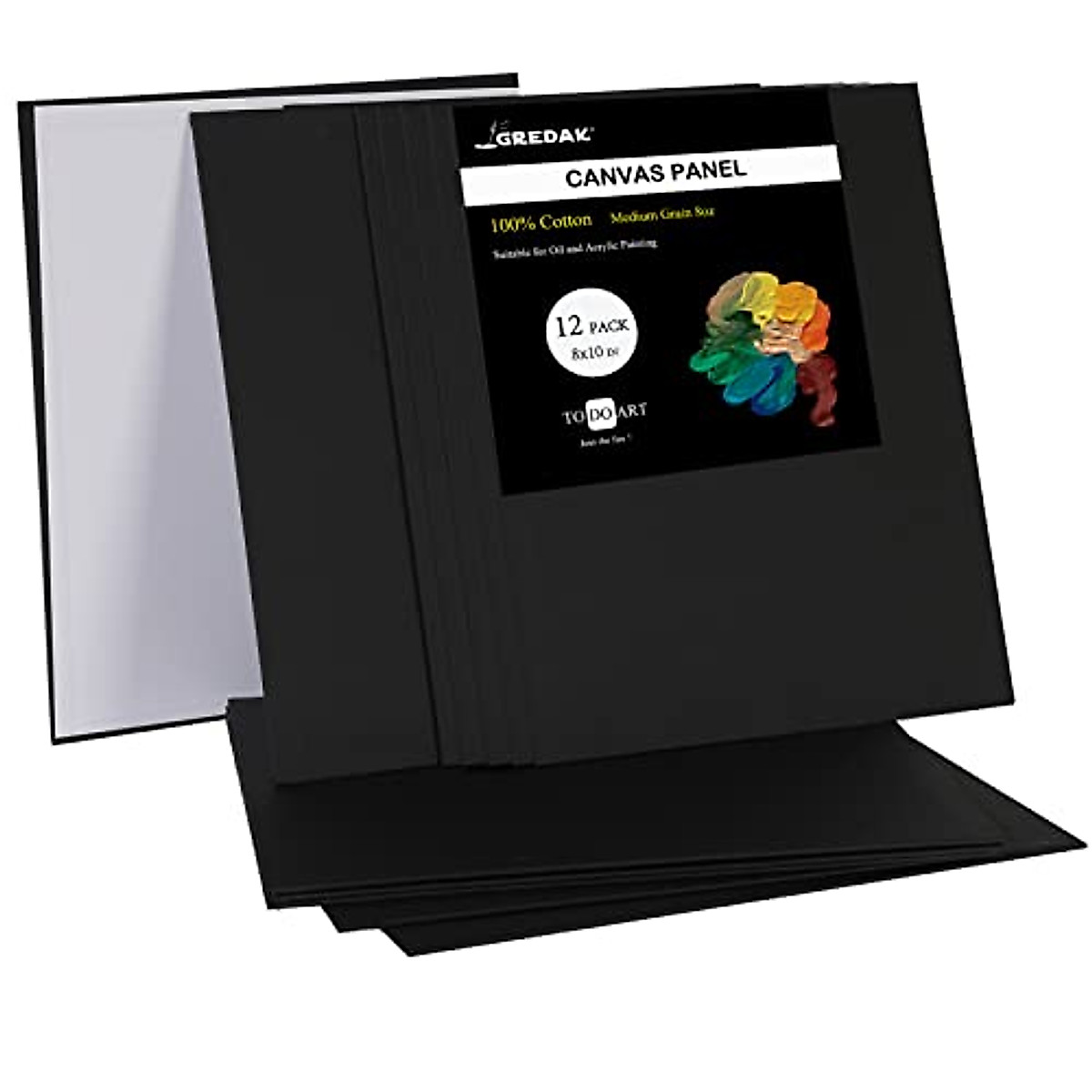 Gredak Black Canvases for Painting, 8x10 Inch 12-Pack Blank Black Canvas, 100% Cotton Canvas Panels, Paint Supplies for Adult, Perfect Art Supplies for Acrylics and Oil Paints