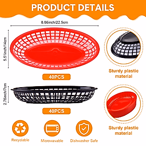 Potchen 80 Pcs Plastic Fast Food Basket with 200 Liners for Serving Hot Dog Baskets and Liners for Summer Birthday Party Serving Baskets Food Paper for Food Hot Dog